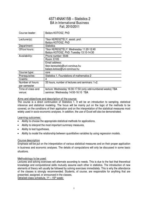 Syllabus Statistics2 Fall Download Free Pdf Statistics
