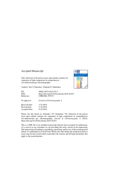 Pdf Selection Of The Porous Layer Open Tubular Columns For Separation