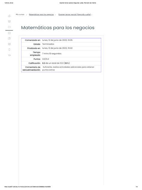 Examen Tercer Parcial Segunda Vuelta Revisión Del Intento Pdf Matemáticas Algoritmos