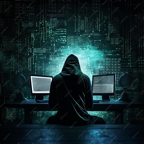 Premium Photo | Hacker in front of computer screen with binary code on dark background