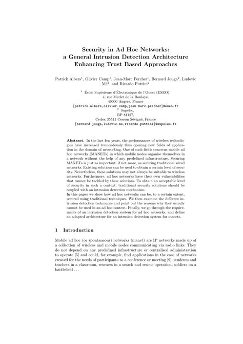 Pdf Security In Ad Hoc Networks A General Intrusion Detection
