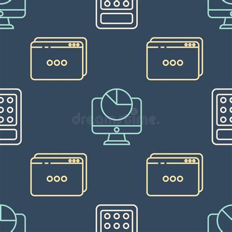 Set Line Calculator Website Template And Computer Monitor With Graph Chart On Seamless Pattern