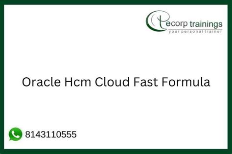 Oracle Hcm Cloud Fast Formula Training Hyderabad India Ecorp Trainings