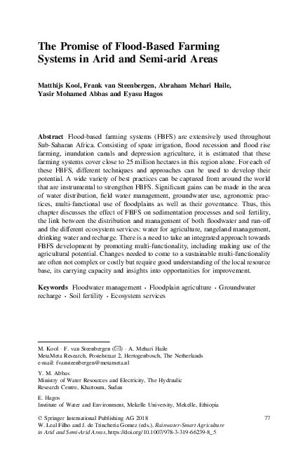Pdf The Promise Of Flood Based Farming Systems In Arid And Semi Arid Areas