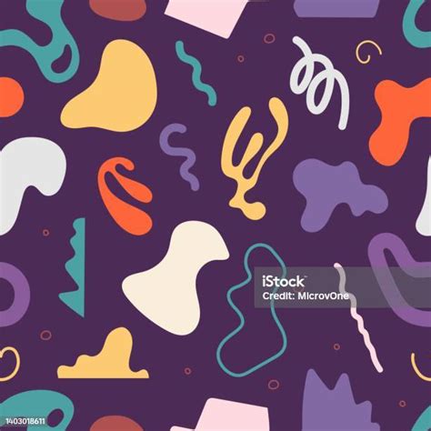 트렌디 한 현대적인 추상적 인 모양은 매끄러운 패턴을 형성합니다 액체 형태 다채로운 기하학적 인물 패션 프린트 패브릭 디자인을