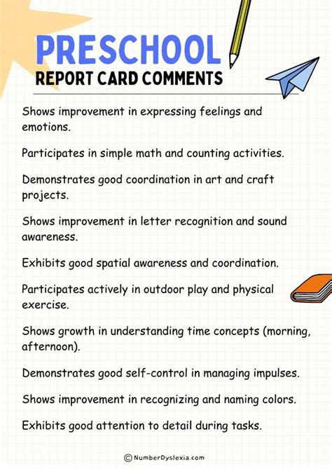 50 Report Card Comments For Preschool Achievements In 2024 Report Card Comments Preschool