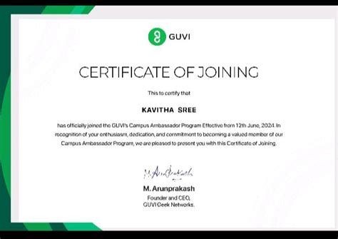 Kavitha Sreev On Linkedin Guvi Campusambassador Internship