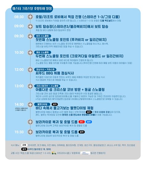 보라카이 미스터 크리스탈 블랙 호핑투어 크리스탈코브 씨푸드 정찬 And 바베큐 뷔페 카와스파 스노클링 헬멧다이빙