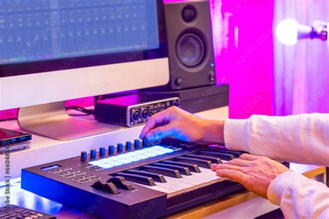 Male Musician Producer Compoer Arranger Songwriter Recording Music By Midi Keyboard