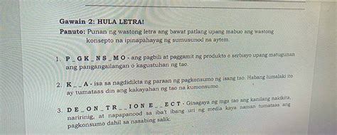 Gawain 2 HULA LETRA Panuto Punan ng wastong | StudyX