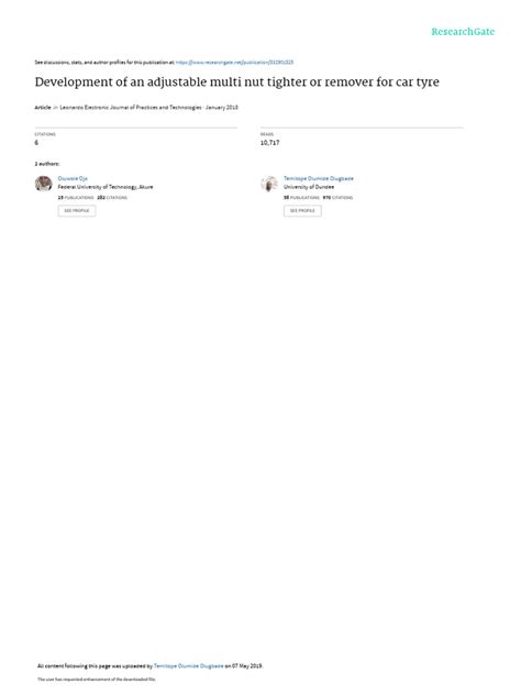 Development Of An Adjustable Multi Nut Tighter Or Remover For Car Tyre