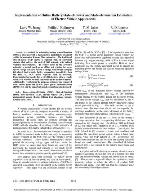 implementation of online battery state of power and state of function