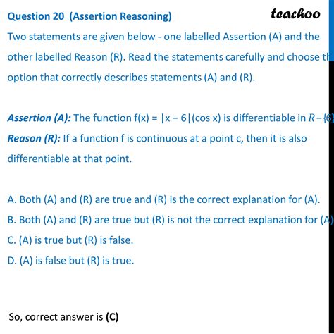 Class 12 Assertion A The Function Fx X − 6cos X