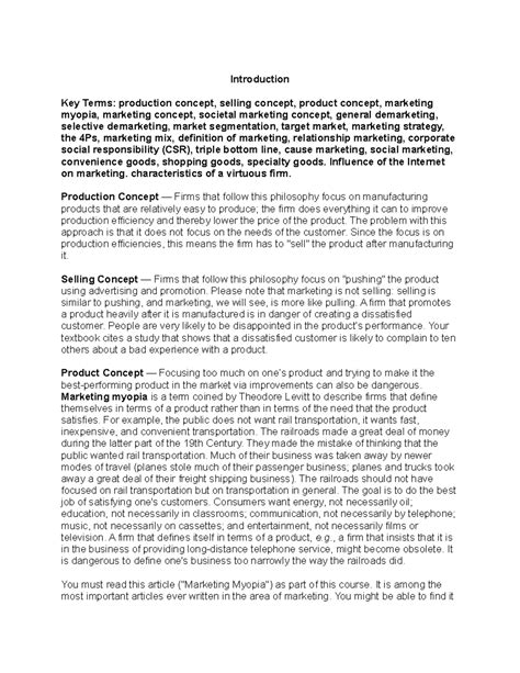 Topic 01 Introduction Lecture Notes 1 Introduction Key Terms Production Concept Selling