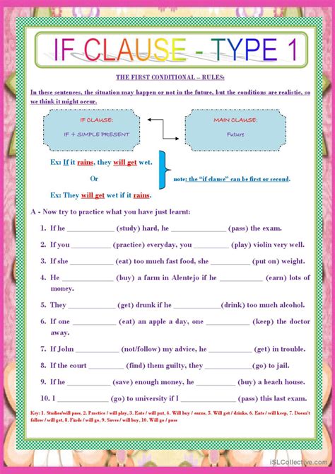 IF CLAUSE TYPE 1 General Gramma English ESL Worksheets Pdf Doc