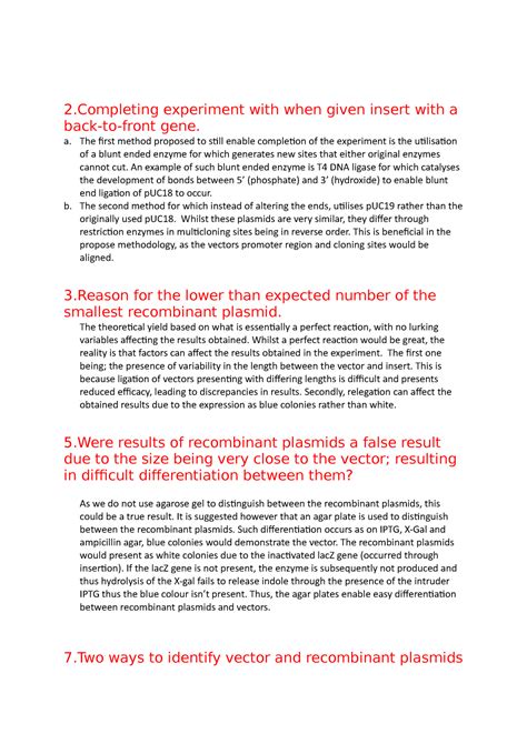Experiment Lab Report Experiment With When Given Insert With A Back To Front Gene A The