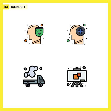4 Thematic Vector Filledline Flat Colors And Editable Symbols Of Human Automobile Face Human