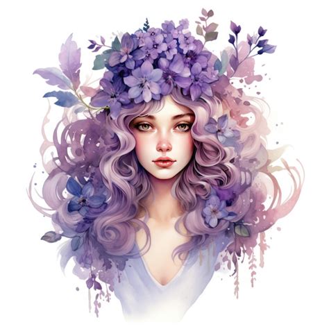 Premium Photo Lilac Flower Lady In Watercolor Clipart