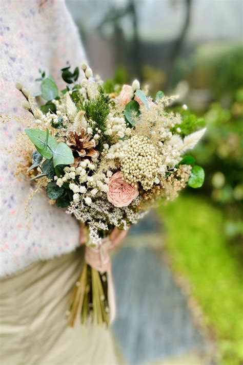 Ramo De Novia Preservado Con Flores Silvestres Y Rosas