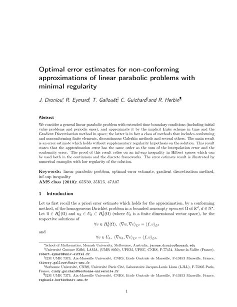 Pdf Optimal Error Estimates For Non Conforming Approximations Of