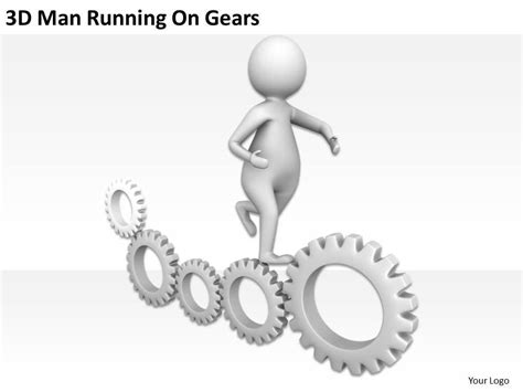 D Man Running On Gears Ppt Graphics Icons Powerpoint PowerPoint Shapes PowerPoint Slide