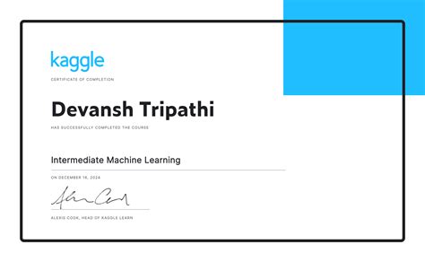 devansh tripathi completed the intermediate machine learning course on
