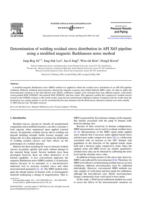 Determination Of Welding Residual Stress Distribution In Api X65 Pipeline Using A Modified