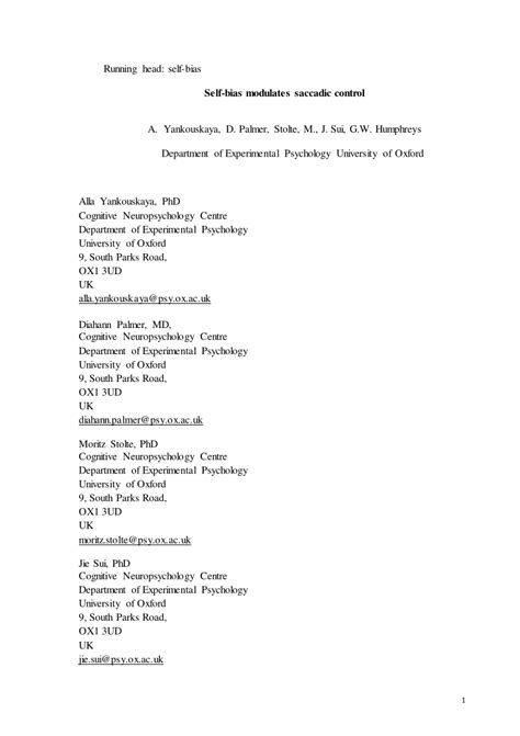 Pdf Self Bias Modulates Saccadic Control