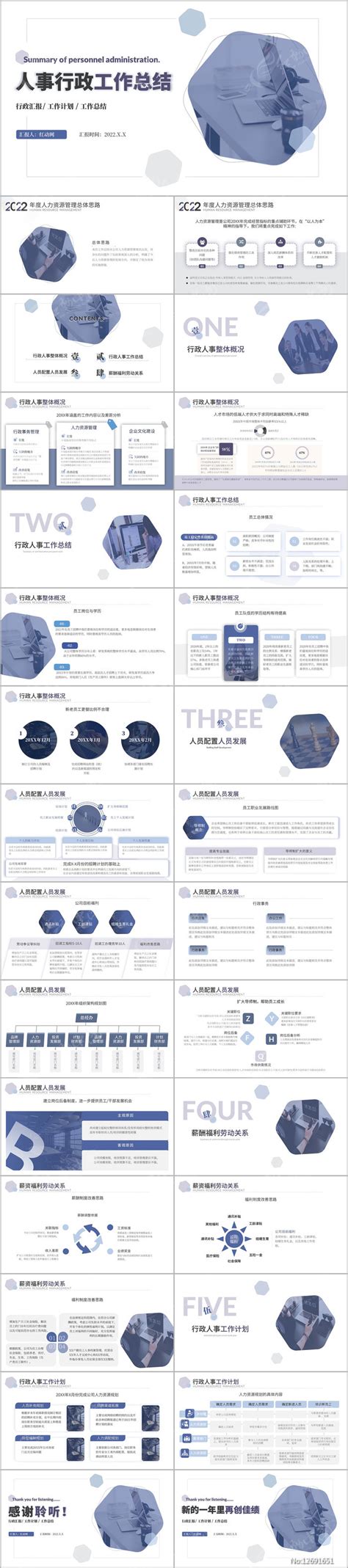 简约人事行政工作总结ppt模板 下载红动中国