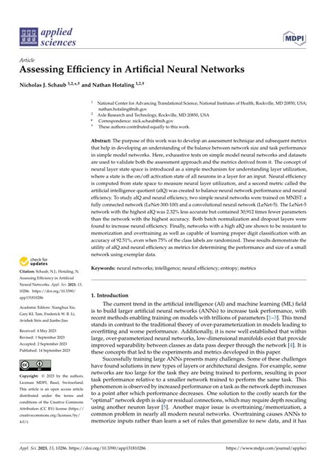 Pdf Assessing Efficiency In Artificial Neural Networks