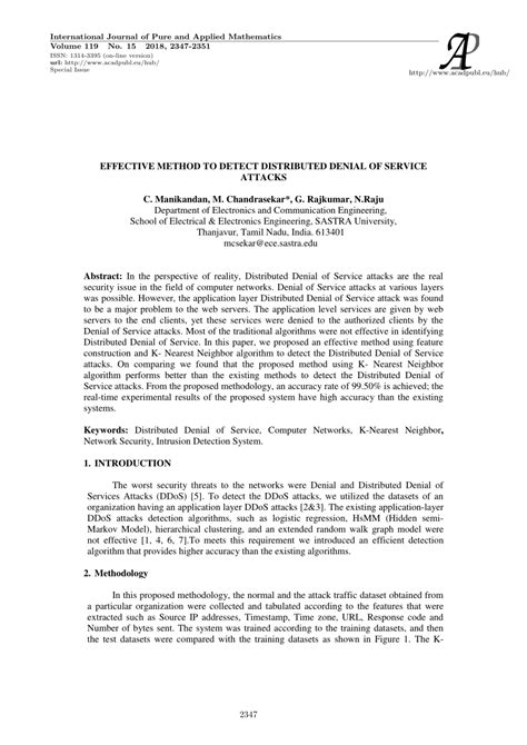 Pdf Effective Method To Detect Distributed Denial Of Service Attacks