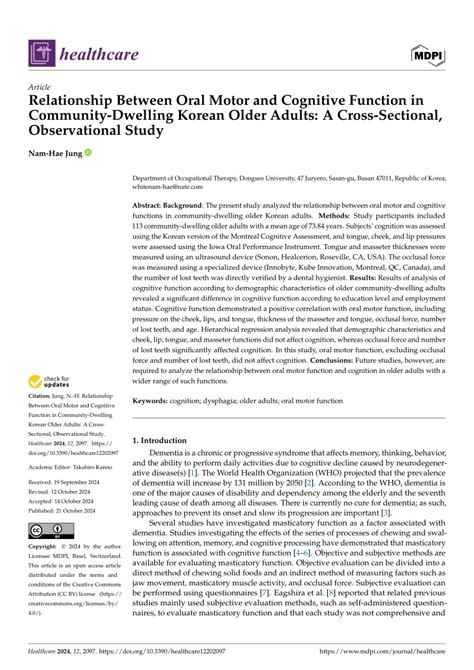 Pdf Relationship Between Oral Motor And Cognitive Function In Community Dwelling Korean Older