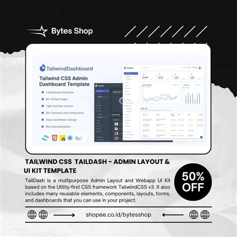 jual tailwind css taildash admin layout and ui kit template shopee