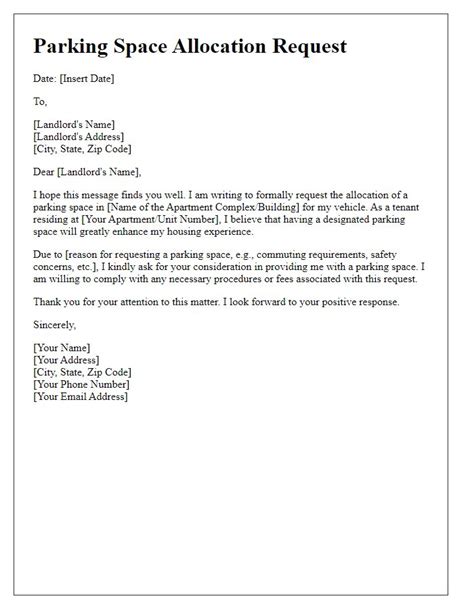Letter Template For Tenant Parking Space Allocation Free Samples In Pdf Letterin