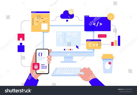 Monitor Program Code On Screen Infographic Stock Vector Royalty Free