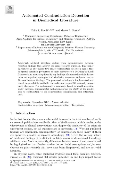 Pdf Automated Contradiction Detection In Biomedical Literature