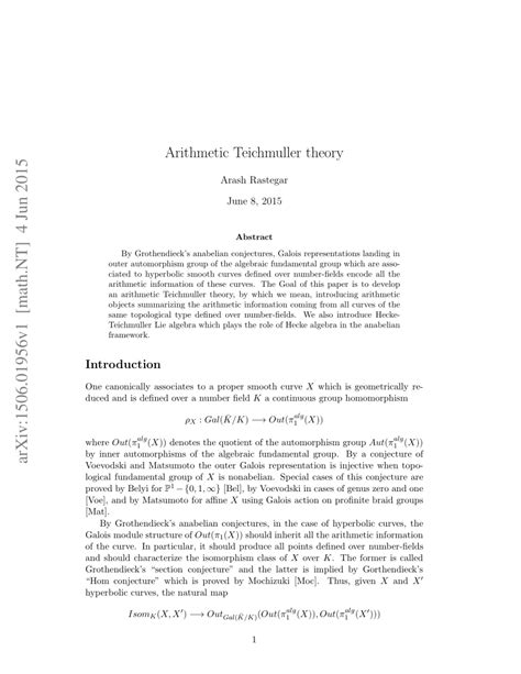 Pdf Arithmetic Teichmuller Theory