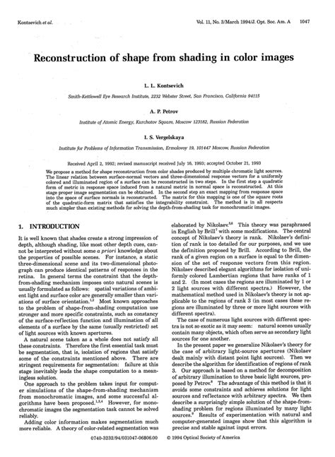 PDF Reconstruction Of Shape From Shading In Color Images