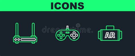 Set Line Ar Augmented Reality Router And Wi Fi Signal And Gamepad Icon Vector Stock Vector