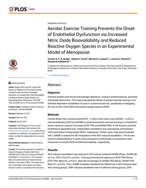 Pdf Aerobic Exercise Training Prevents The Onset Of Endothelial