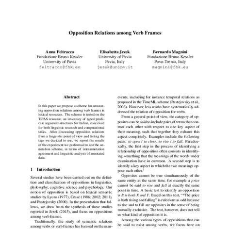 Opposition Relations Among Verb Frames Acl Anthology