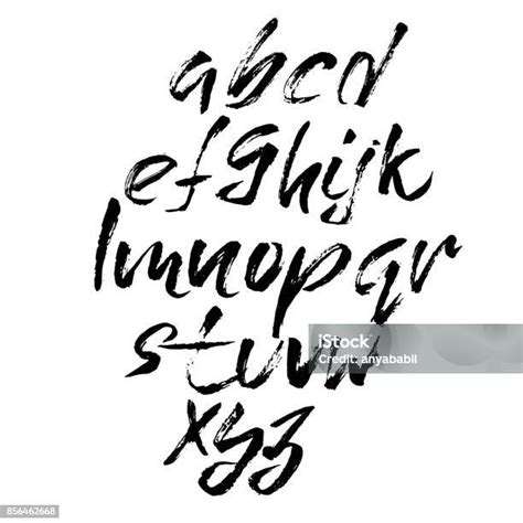 손으로 그린된 글꼴 드라이 브러쉬 스트로크에 의해입니다 그런 지 스타일 알파벳 0명에 대한 스톡 벡터 아트 및 기타 이미지 0명 검은색 그런지 이미지 기법 Istock