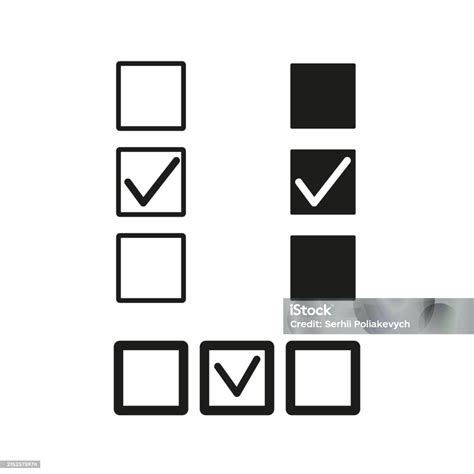 set of check mark box icons various selection signs black and white vector checkbox confirmation