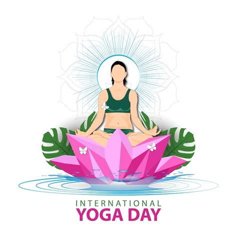 6월 21일 국제 요가의 날 요가 자세를 취한 여성 벡터 프리미엄 벡터