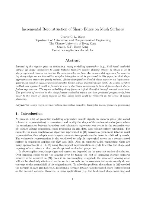 Pdf Incremental Reconstruction Of Sharp Edges On Mesh Surfaces