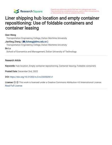 Pdf Liner Shipping Hub Location And Empty Container Repositioning Use Of Foldable Containers