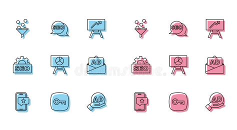 Set Line Mobile With Review Rating Key Lead Management Advertising Board Graph Chart Seo