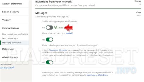 how to disable message request notifications on linkedin