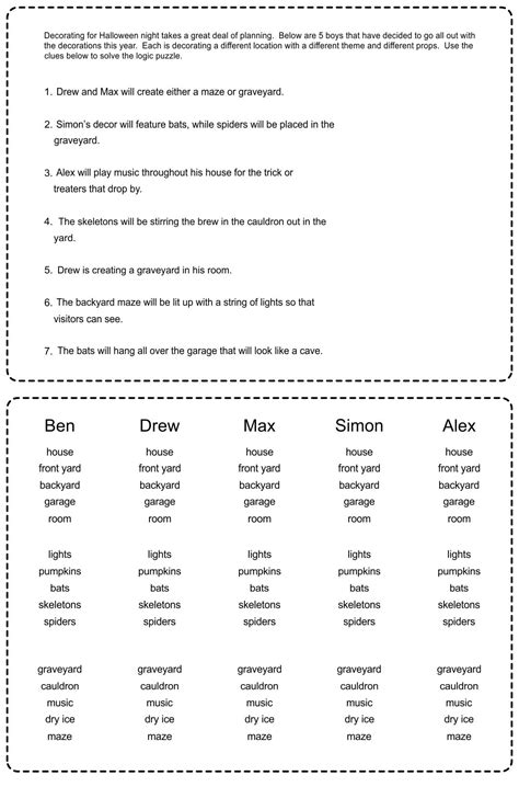 Halloween Logic Puzzle Printable Printable Logic Puzzles