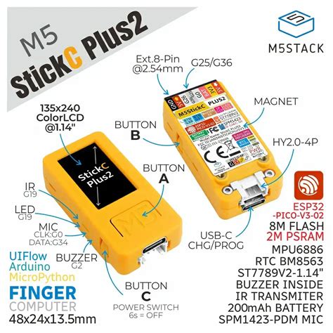 Комплект разработки M5stickc Plus2 Iot включает Esp32 Pico V3 02 Sip и
